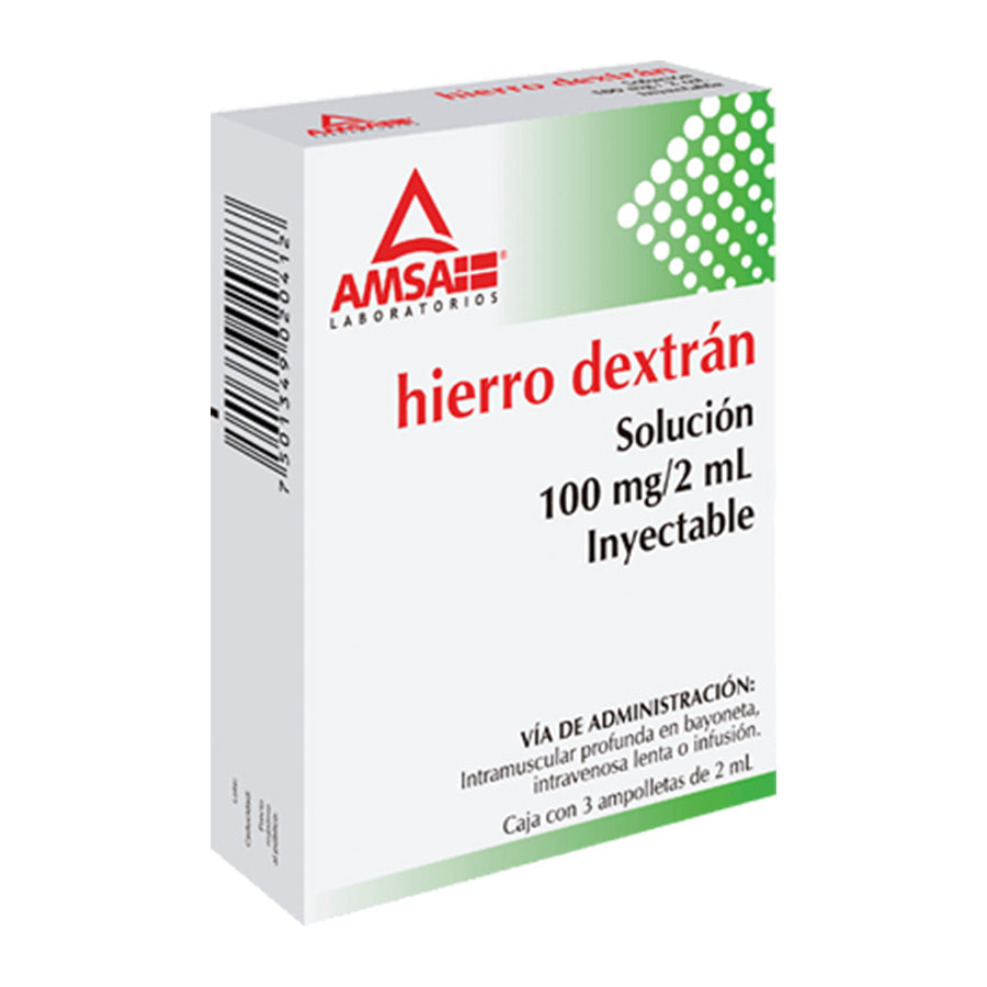 HIERRO DEXTRÁN 100MG/2ML SOLUCIÓN INYECTABLE CAJA C/ 3 AMPOLLETAS DE 2 ...
