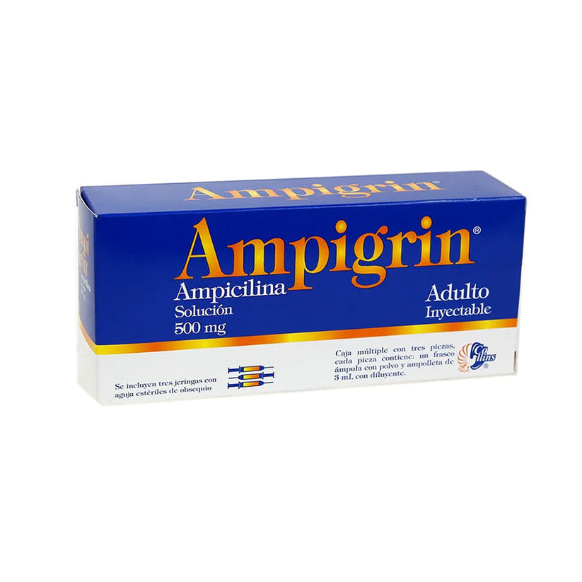 AMPIGRIN (AMPICILINA) 500MG SOLUCIÓN INY. CAJA C/ 3 FRASCO ÁMPULA Y 3 ...